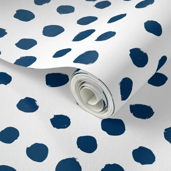 Spoonflower Polka Dot Blue Spots Abstract Navy On White Custom Removable Wallpaper - Blue,white