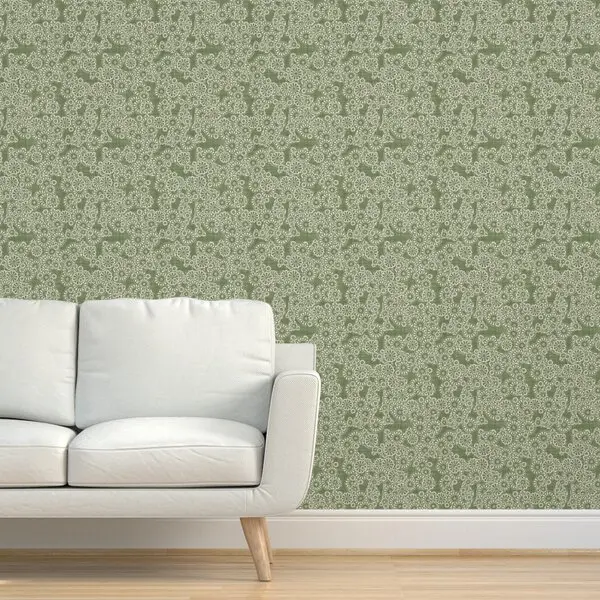 Spoonflower Sage Boho Ikat Flowers 100% Natural Sisal Grasscloth Wallcovering