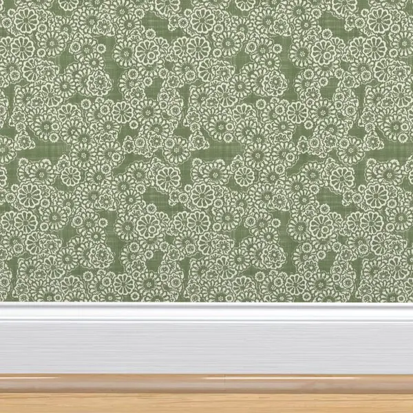 Spoonflower Sage Boho Ikat Flowers 100% Natural Sisal Grasscloth Wallcovering
