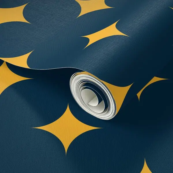 Spoonflower Diamond Navy Yellow Circus Diamonds Custom Pre-pasted Wallpaper - Blue,brown,green