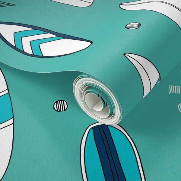 Spoonflower Click To Edit Tags For Surf Surfboard Surfboards Custom Pre-pasted Wallpaper - Teal,blue