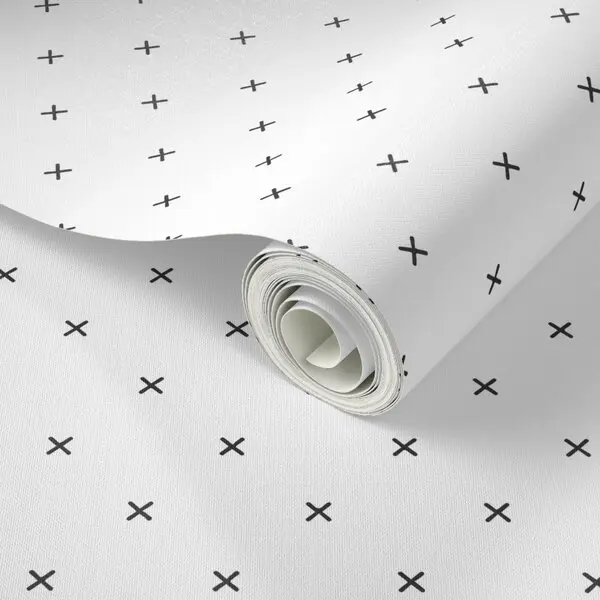 Spoonflower Black White Minimal Modern Custom Pre-pasted Wallpaper - White,black,gray