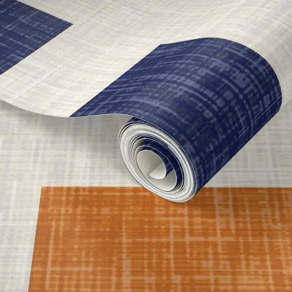 Spoonflower Plus Navy Tangerine Cross Mod Bold Geometric Custom Pre-pasted Wallpaper - Blue,orange,gray