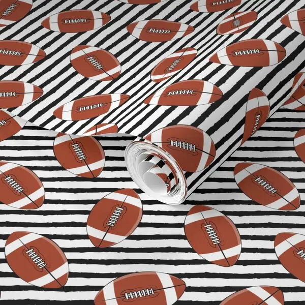 Spoonflower Football Black Stripes Winter Sports American Traditional Wallpaper - Black,white,gray