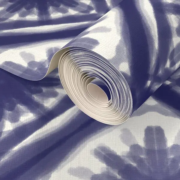 Spoonflower Shibori Tie Dye 100% Natural Sisal Grasscloth Wallcovering - Blue,purple