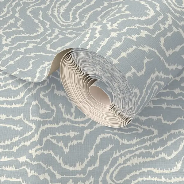 Spoonflower Small Heatwave Cream On Quiet 100% Natural Sisal Grasscloth Wallcovering - Blue