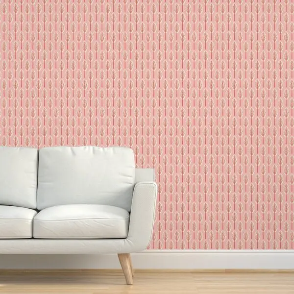 Spoonflower Tropical Leaves Blush Background 100% Natural Sisal Grasscloth Wallcovering