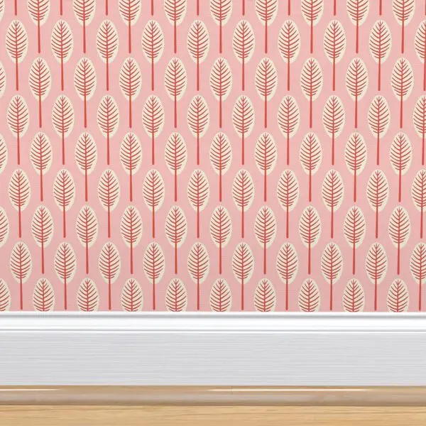 Spoonflower Tropical Leaves Blush Background 100% Natural Sisal Grasscloth Wallcovering