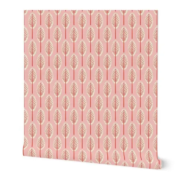 Spoonflower Tropical Leaves Blush Background 100% Natural Sisal Grasscloth Wallcovering