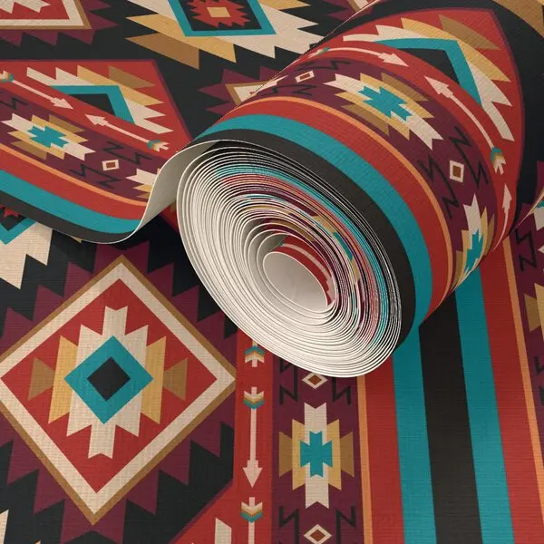 Spoonflower Tiwa Heritage At Willow Creek Taos Pueblo 100% Natural Sisal Grasscloth Wallcovering - Red