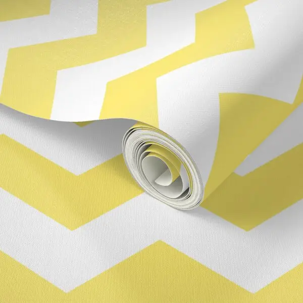 Spoonflower Lemon Yellow Chevron Modern Custom Pre-pasted Wallpaper - Yellow,white,gray