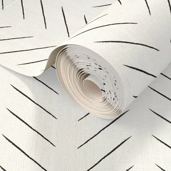Spoonflower Skinny Tribal Chevron Black On White Medium 100% Natural Sisal Grasscloth Wallcovering - Black,white