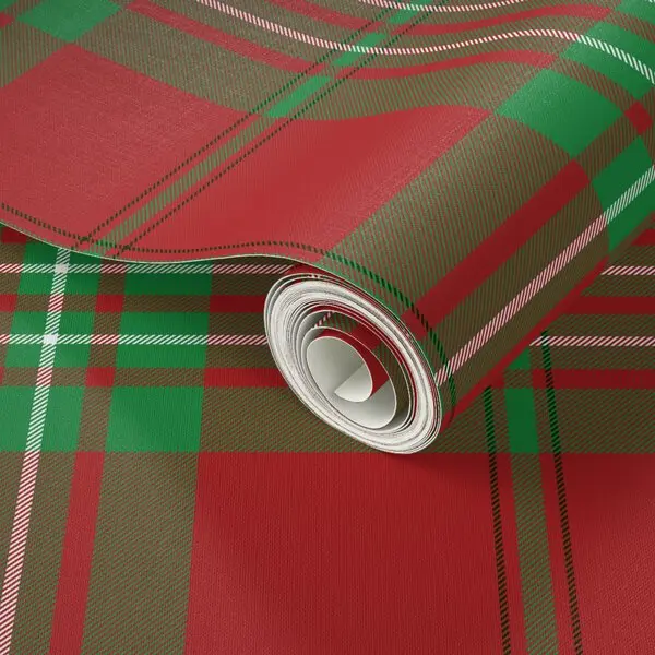 Spoonflower Scott Clan Red Scottish Tartan Christmas Custom Removable Wallpaper - Brown,red,green