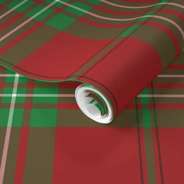 Spoonflower Scott Clan Red Scottish Tartan Christmas Custom Removable Wallpaper - Brown,red,green