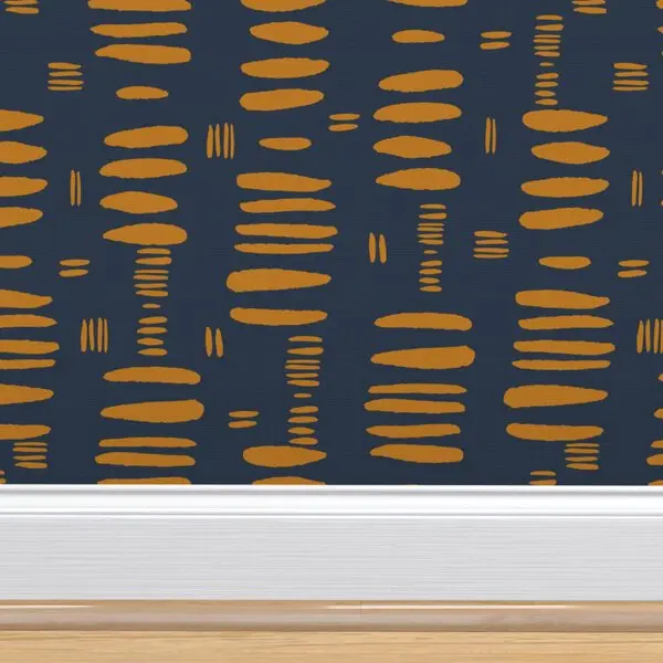 Spoonflower Urban Pebbles Desert Sun 100% Natural Sisal Grasscloth Wallcovering - Blue,orange,navy