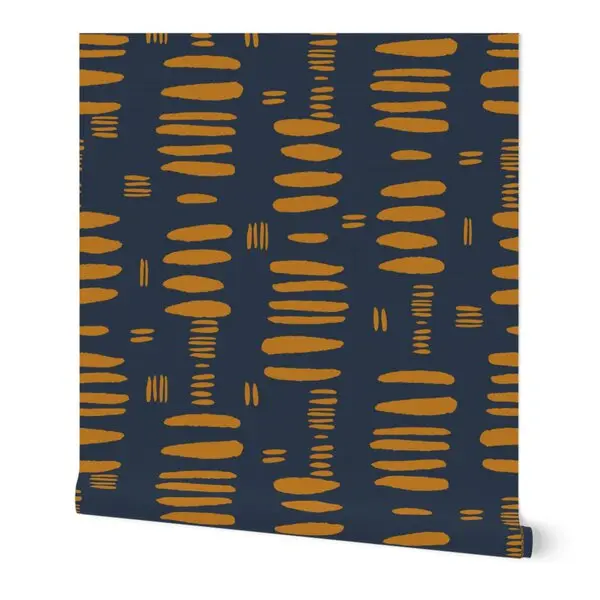 Spoonflower Urban Pebbles Desert Sun 100% Natural Sisal Grasscloth Wallcovering - Blue,orange,navy
