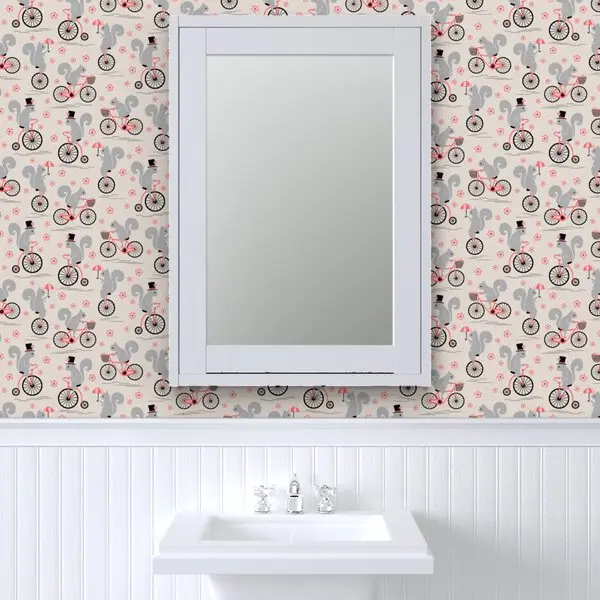 Spoonflower Squirrel Bicycle Cycling Bike Custom Removable Wallpaper