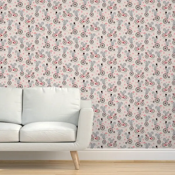 Spoonflower Squirrel Bicycle Cycling Bike Custom Removable Wallpaper