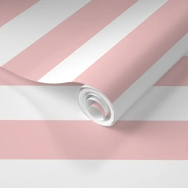 Spoonflower Pink Stripe Stripes Nursery Custom Pre-pasted Wallpaper - Pink,white,gray