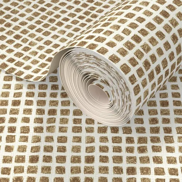 Spoonflower Crayon Squares In Brown 100% Natural Sisal Grasscloth Wallcovering - White,brown