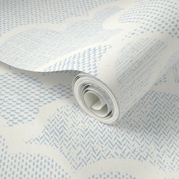 Spoonflower Clouds Wallpaper Cotton Sky Nursery Texture 100% Natural Sisal Grasscloth Wallcovering - Blue