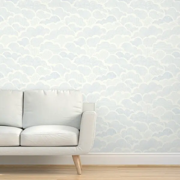 Spoonflower Clouds Wallpaper Cotton Sky Nursery Texture 100% Natural Sisal Grasscloth Wallcovering