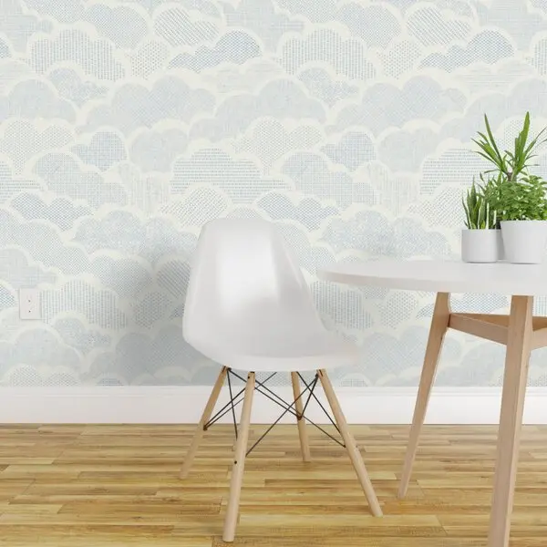 Spoonflower Clouds Wallpaper Cotton Sky Nursery Texture 100% Natural Sisal Grasscloth Wallcovering