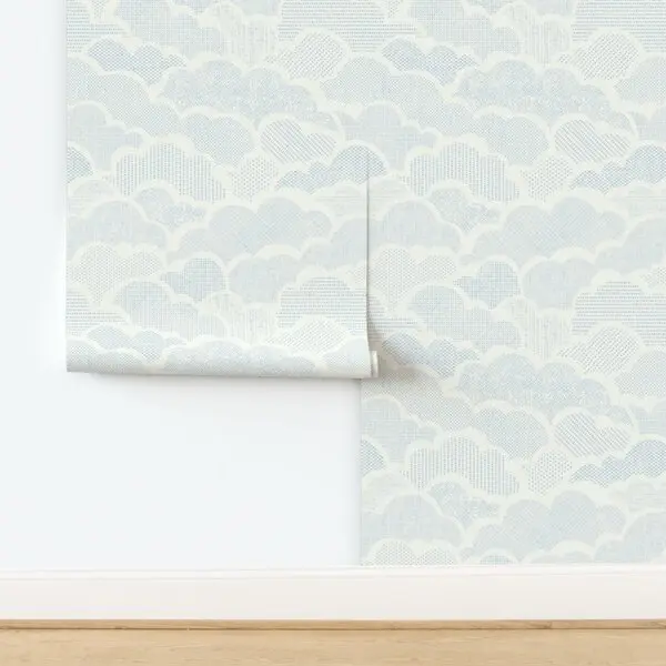 Spoonflower Clouds Wallpaper Cotton Sky Nursery Texture 100% Natural Sisal Grasscloth Wallcovering