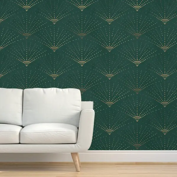 Spoonflower Cosette Green 100% Natural Sisal Grasscloth Wallcovering - Gold,yellow