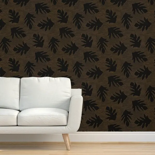 Spoonflower Ulu Pierced Mango On Black 450 100% Natural Sisal Grasscloth Wallcovering