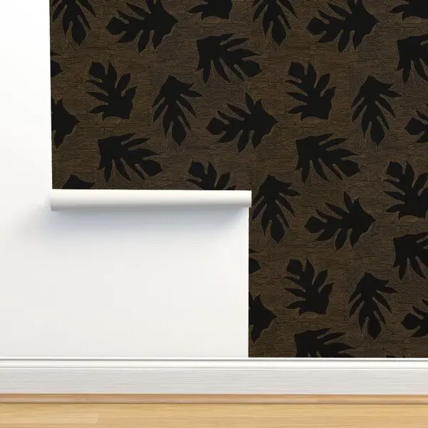 Spoonflower Ulu Pierced Mango On Black 450 100% Natural Sisal Grasscloth Wallcovering