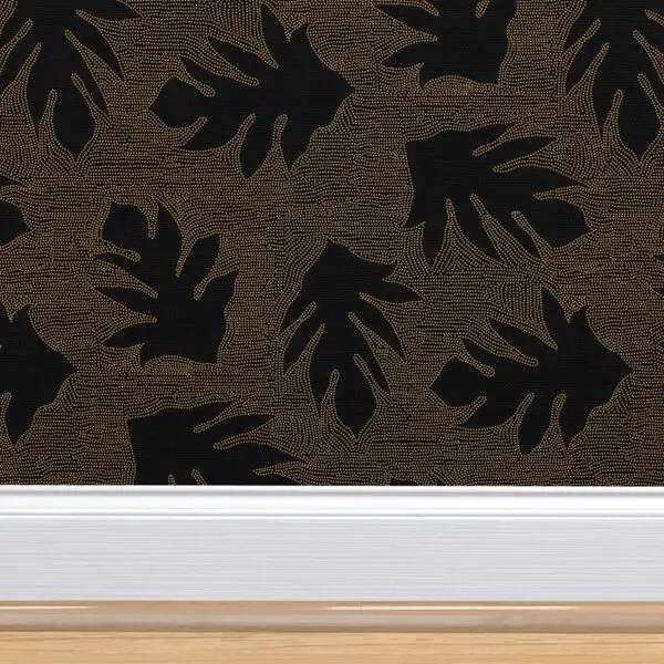 Spoonflower Ulu Pierced Mango On Black 450 100% Natural Sisal Grasscloth Wallcovering