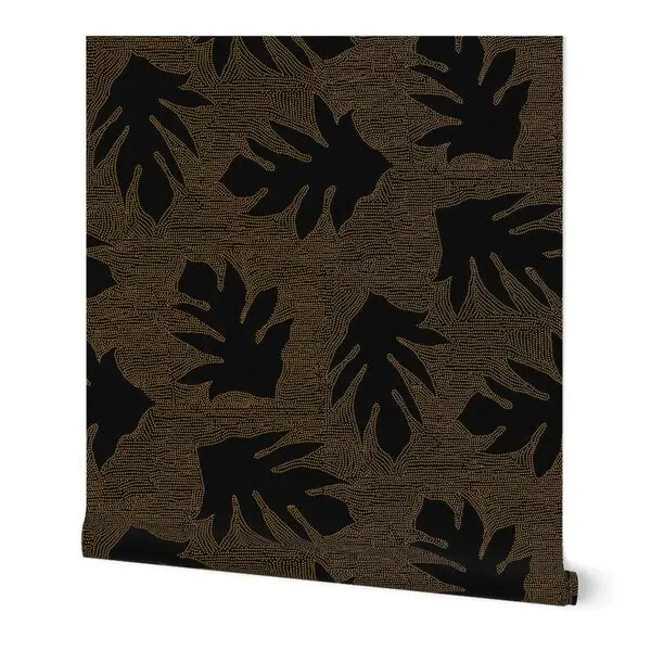 Spoonflower Ulu Pierced Mango On Black 450 100% Natural Sisal Grasscloth Wallcovering