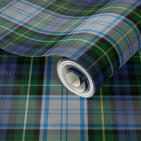 Spoonflower Plaid Tartan Scottish Clan Highlands Custom Pre-pasted Wallpaper - Blue,green