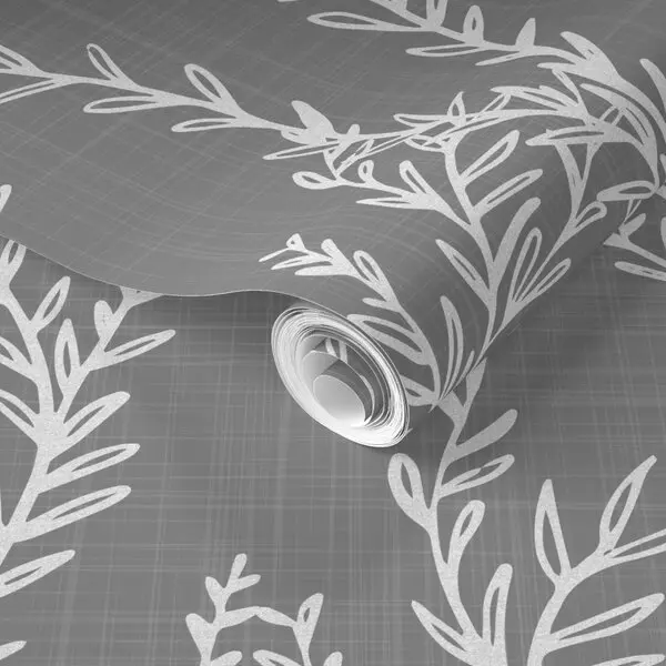 Spoonflower Vines Hand Drawn Grey Custom Removable Wallpaper - Gray,white