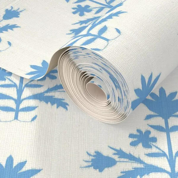 Spoonflower Tulip Reverse Cerulean Blue 100% Natural Sisal Grasscloth Wallcovering - Brown,tan,blue
