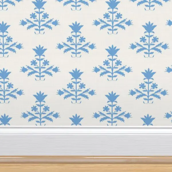 Spoonflower Tulip Reverse Cerulean Blue 100% Natural Sisal Grasscloth Wallcovering