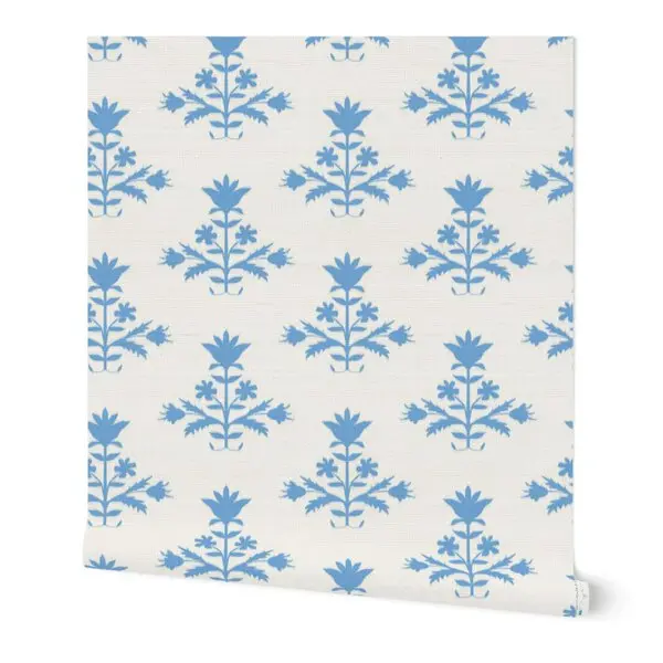 Spoonflower Tulip Reverse Cerulean Blue 100% Natural Sisal Grasscloth Wallcovering