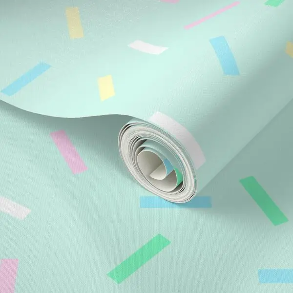Spoonflower Candy Mint Confetti Rainbow Doughnut Donuts Pastel Custom Removable Wallpaper - Blue,mint,teal