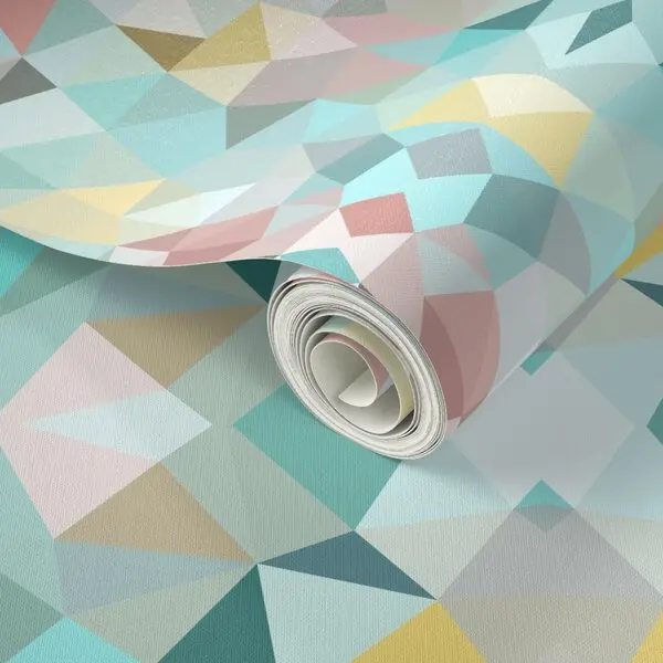 Spoonflower Pastel Pink Aqua Teal Gray Yellow Boho Geometric Custom Removable Wallpaper - Green,blue,brown