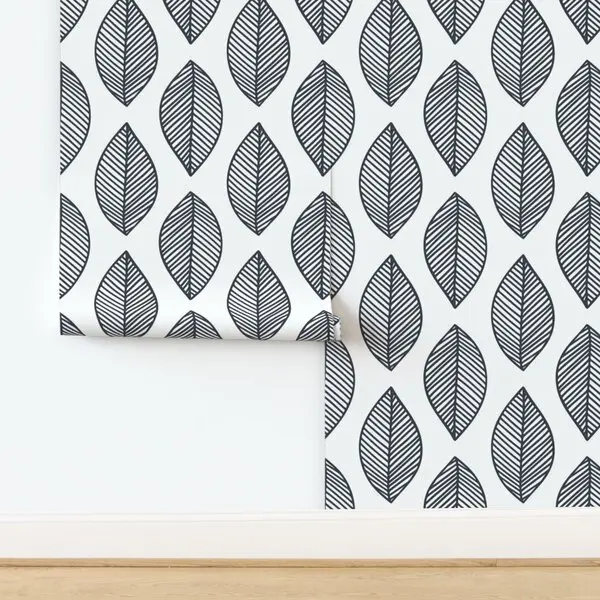 Spoonflower Botanical Leaves Nature Minimalist Lines Geometric Custom Pre-pasted Wallpaper