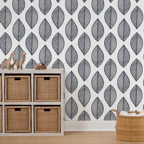 Spoonflower Botanical Leaves Nature Minimalist Lines Geometric Custom Pre-pasted Wallpaper