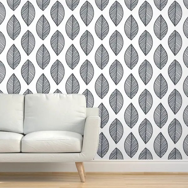Spoonflower Botanical Leaves Nature Minimalist Lines Geometric Custom Pre-pasted Wallpaper