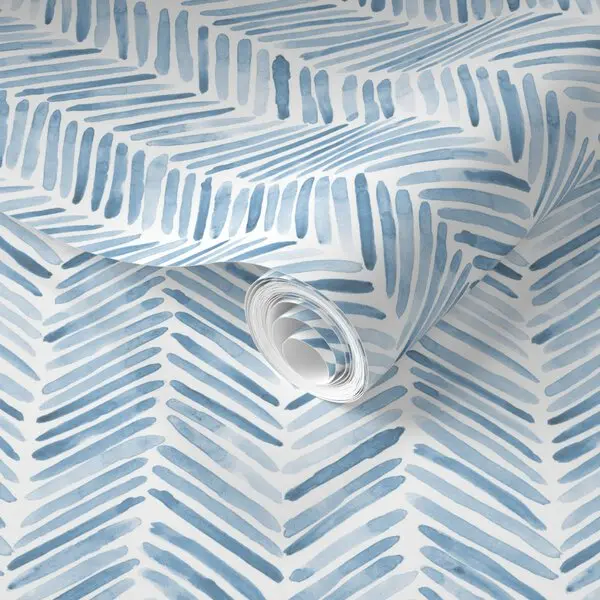 Spoonflower Blue Abstract Nursery Hand Drawn Watercolor Traditional Wallpaper - Blue,white,gray