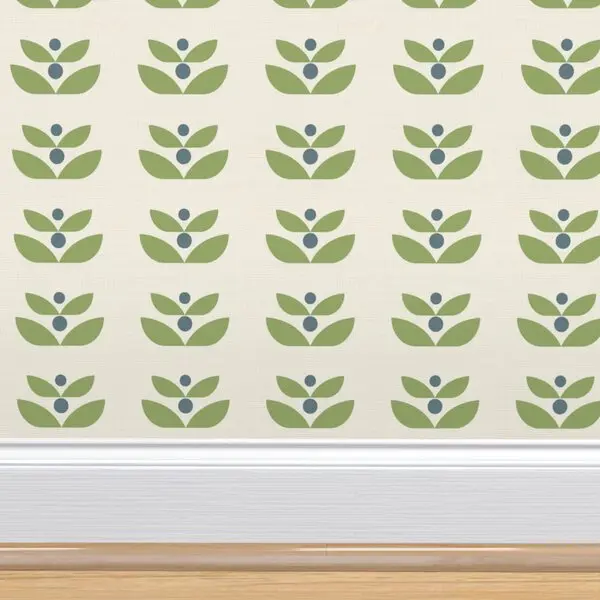 Spoonflower Scandinavian Leaves Mod 100% Natural Sisal Grasscloth Wallcovering - Green