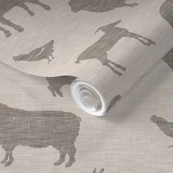 Spoonflower Horse Tan Cows Farm Animals Light Brown Custom Removable Wallpaper - Beige,brown,white