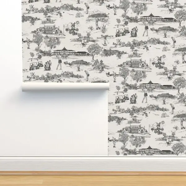 Spoonflower Toile And White 100% Natural Sisal Grasscloth Wallcovering - Black