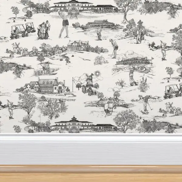 Spoonflower Toile And White 100% Natural Sisal Grasscloth Wallcovering - Black