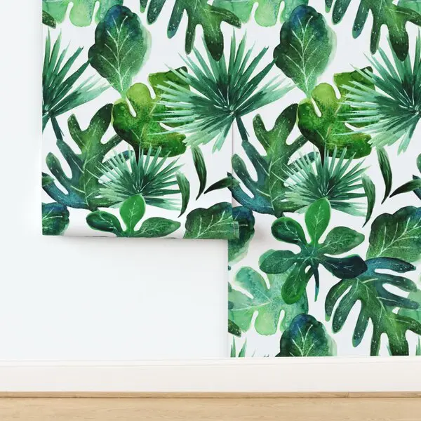 Spoonflower Tropical Leaves Palm Monstera Jungle Medium Custom Removable Wallpaper