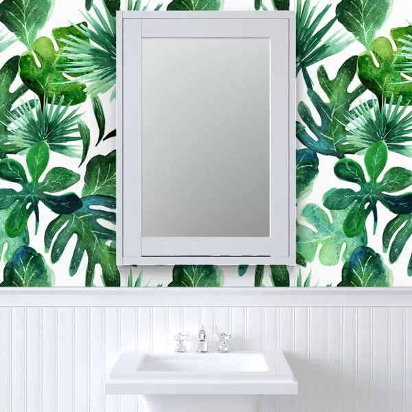 Spoonflower Tropical Leaves Palm Monstera Jungle Medium Custom Removable Wallpaper